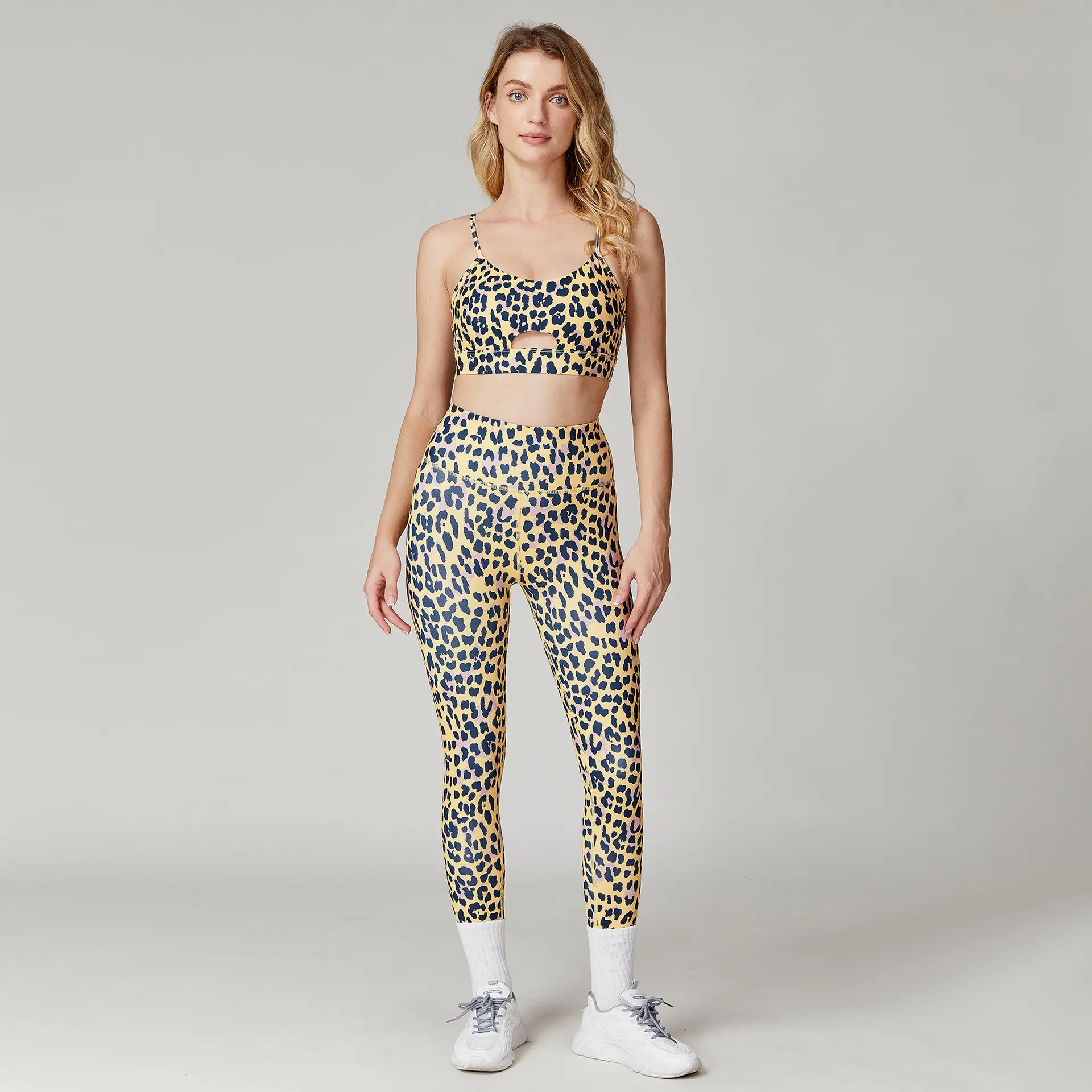 Leopard Print Sets Custom Gym Clothes High Waist Leggings Workout Set 2 ...