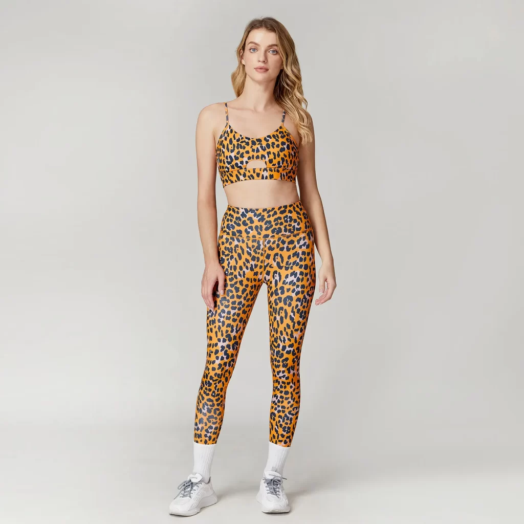 Leopard Print Sets Custom Gym Clothes High Waist Leggings Workout Set 2 ...