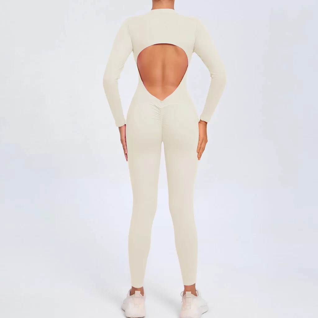 Athletic Backless Rompers Long Sleeve Workout Gym Bodysuit