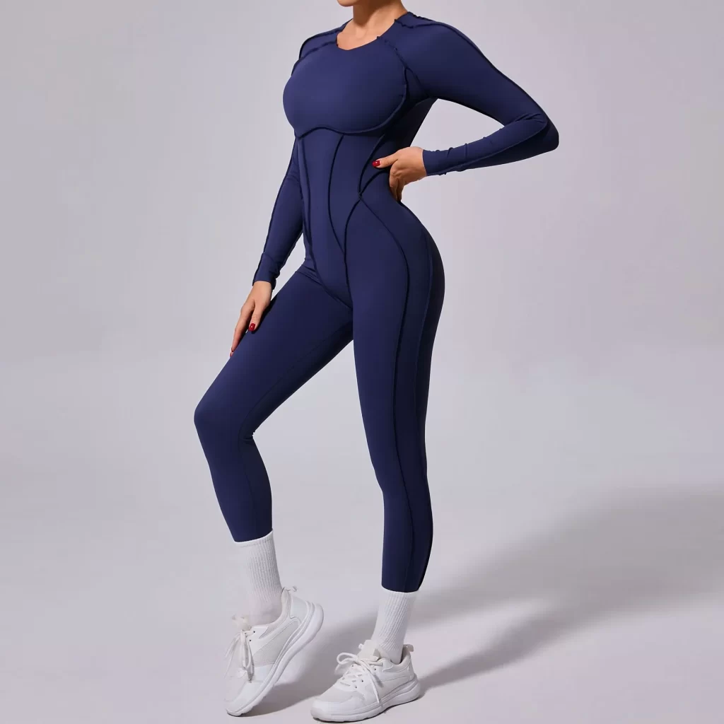 One Piece Workout Suit Open Back Long Sleeve Jumpsuit