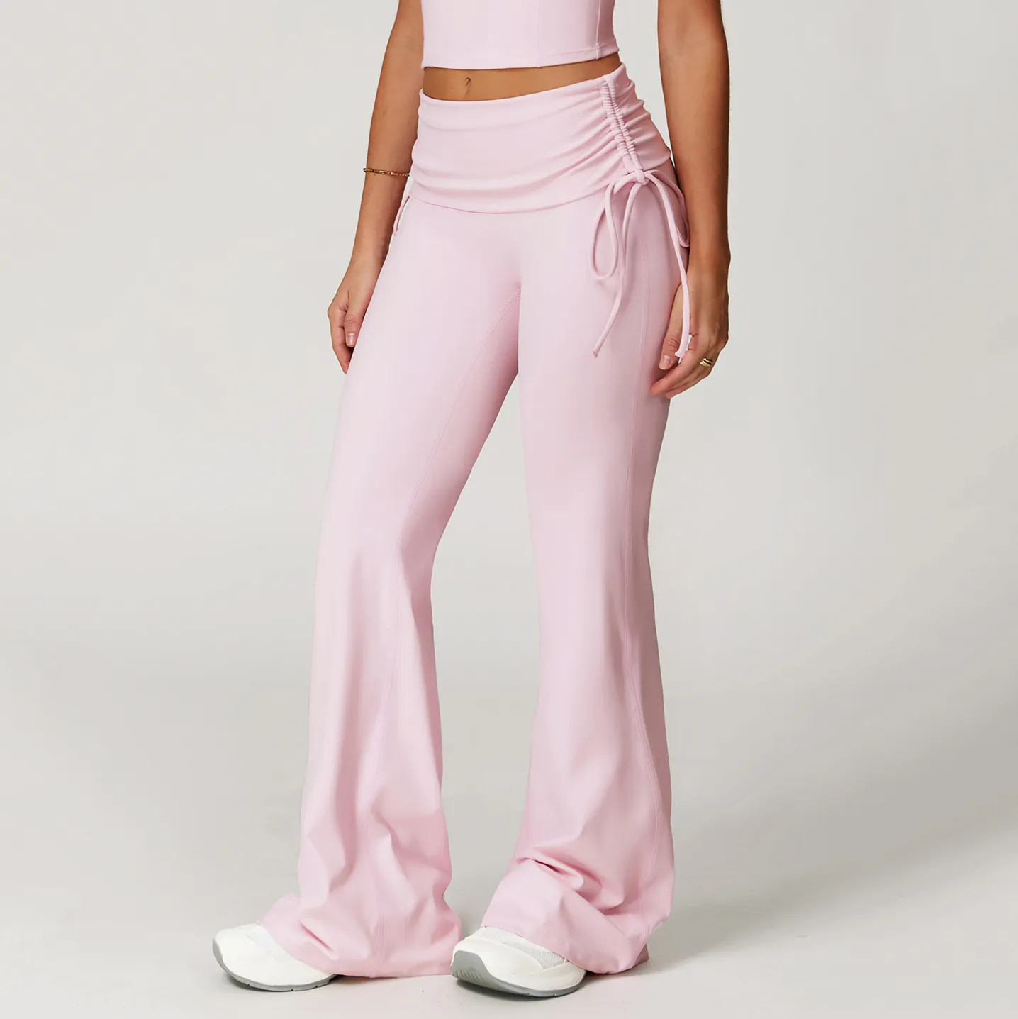 Folded Waist Yoga Flared Pants with Drawstring Bulk Sportswear Yoga ...