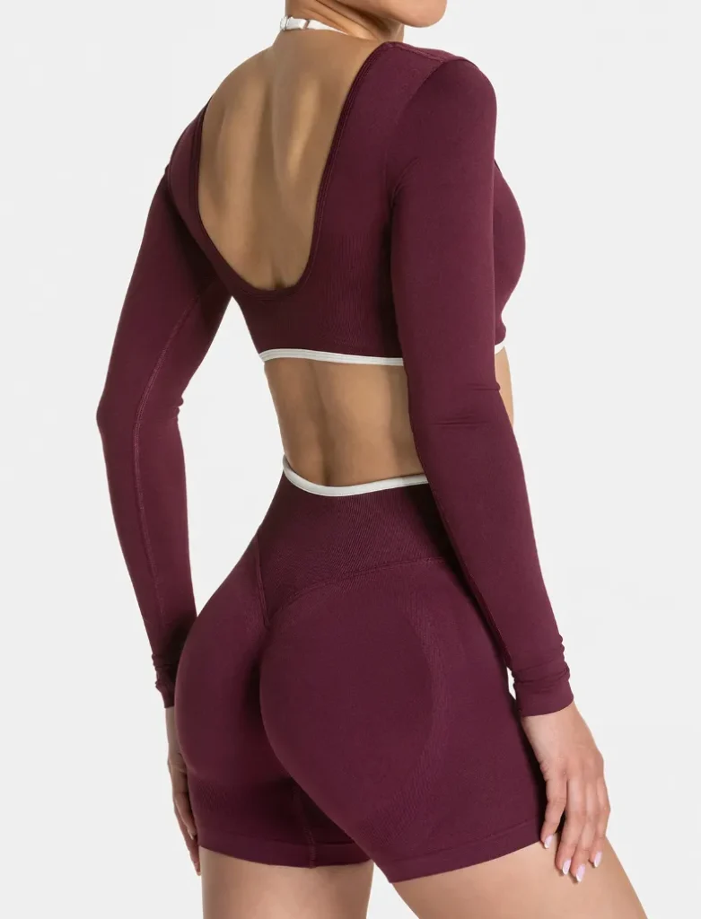 Fake Two Pieces Long Sleeve Crop Tops Workout Bodysuit Long Sleeve ...